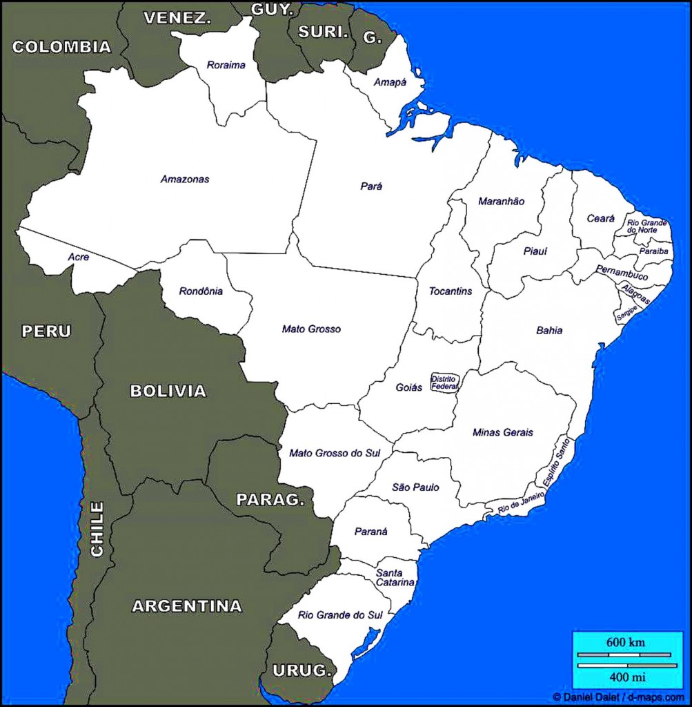 Blank map of Brazil showing cities – Travel Around The World – Vacation ...